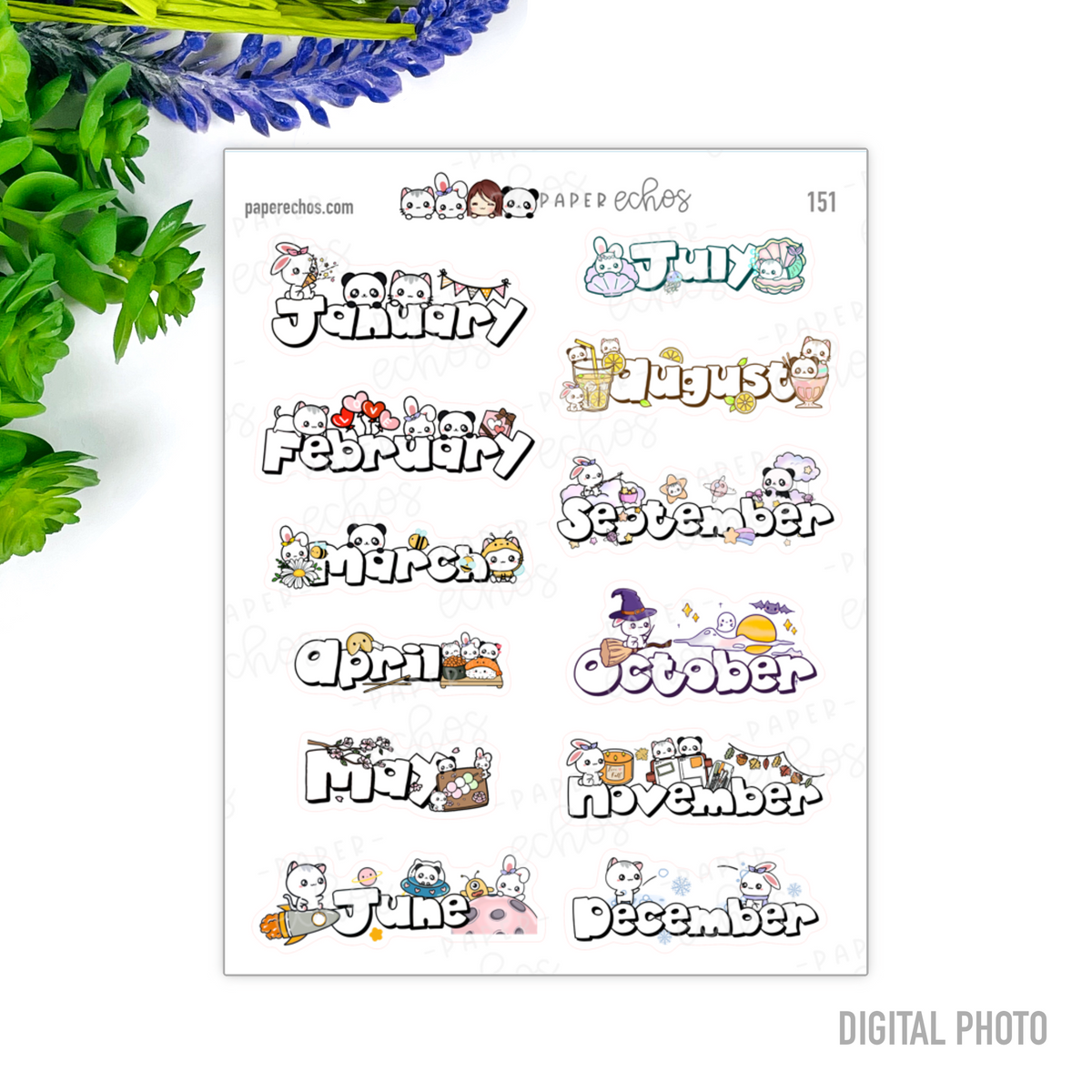 Monthly Black & White Character Functional Stickers /151 | PaperEchos