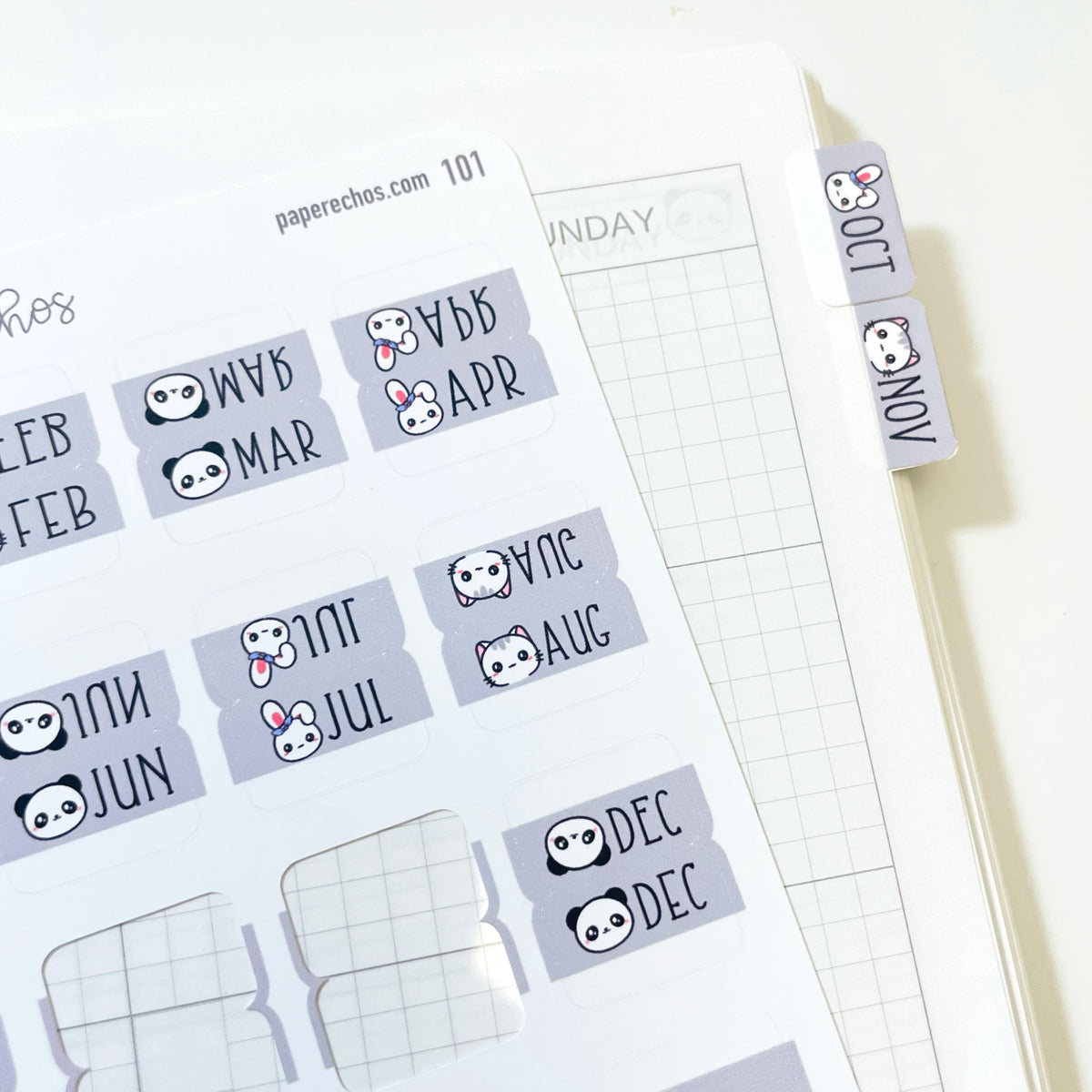 Monthly Grey Colour Tab Functional Stickers /101 | PaperEchos